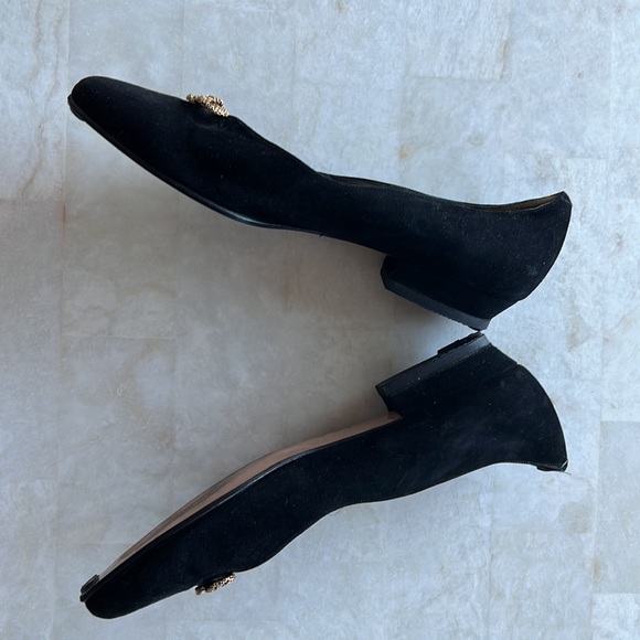 Bally | Shoes | Bally Italian Suede Low Heels With Gold Bow | Poshmark